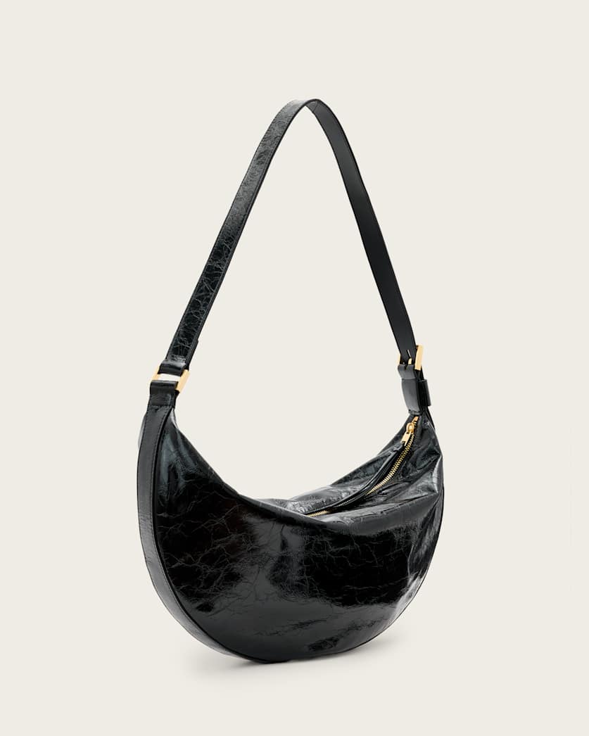 Half Moon Leather Shoulder Bag BLACK SHINE | ALLSAINTS